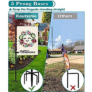 Koutemie 49 Inch Extra Tall Garden Flag Stand Holder Pole with 5 Prong Bases for 12 x 18 Outside Fall Yard Flags Décor, Matte Black