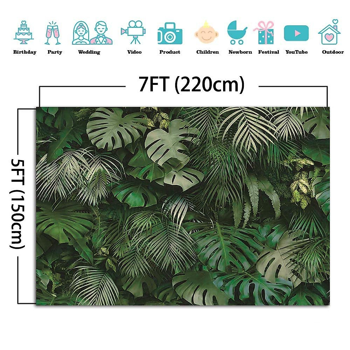 Yongqian Tropical Green Leaves Photography Backdrops Nature Safari Party Decoration Outdoorsy Newborn Baby Shower Backdrop Wedding Bridal Shower Birthday Photo Background Studio Props 7x5ft