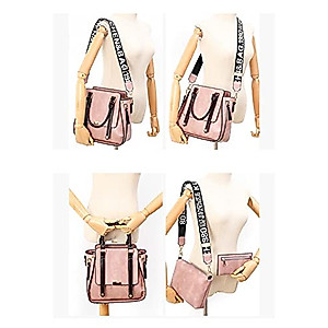 YAQUNICER Women Soft Synthetic PU Leather 4pcs Satchel Crossbody Large Capacity Top-Handle Handbags Shoulder Clutches Purse-Black