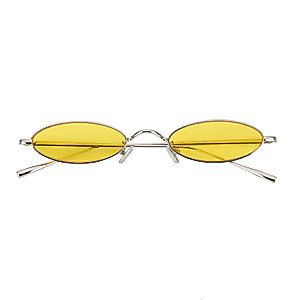 MEETSUN Vintage 90s Small Oval Sunglasses For Women Men Metal Frames Designer Gothic Glasses(C39-Sliver-Yellow)