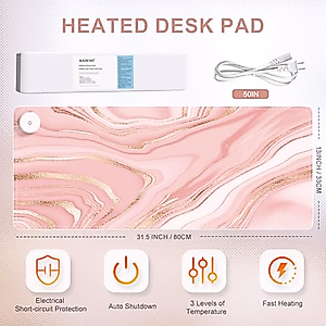 HAOCOO Heated Desk Pad Large, Warm Mouse Pad Gaming, Computer Desk Mat for Desktop, 3 Levels Heating, Auot Shut Off, PU Leather Laptop Keyboard Mat for Home Office,Rose Gold Pink
