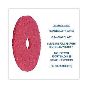 Boardwalk BWK4015RED 15 in. Buffing Floor Pads - Red (5/Carton)