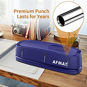 Electric 3 Hole Punch, AFMAT 3 Hole Punch Heavy Duty, 20-Sheet Punch Capacity, AC or Battery Operated Paper Puncher, Effortless Punching, Long Lasting Paper Punch for Office School Studio, Blue