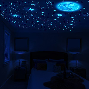 1049Pcs Glow in The Dark Stars and Moon for Ceiling, Wall Bedroom Chirldren's Room Stickers Decals Decor, Boys & Girls' Gifts (Stars and Moon of Blue Light)