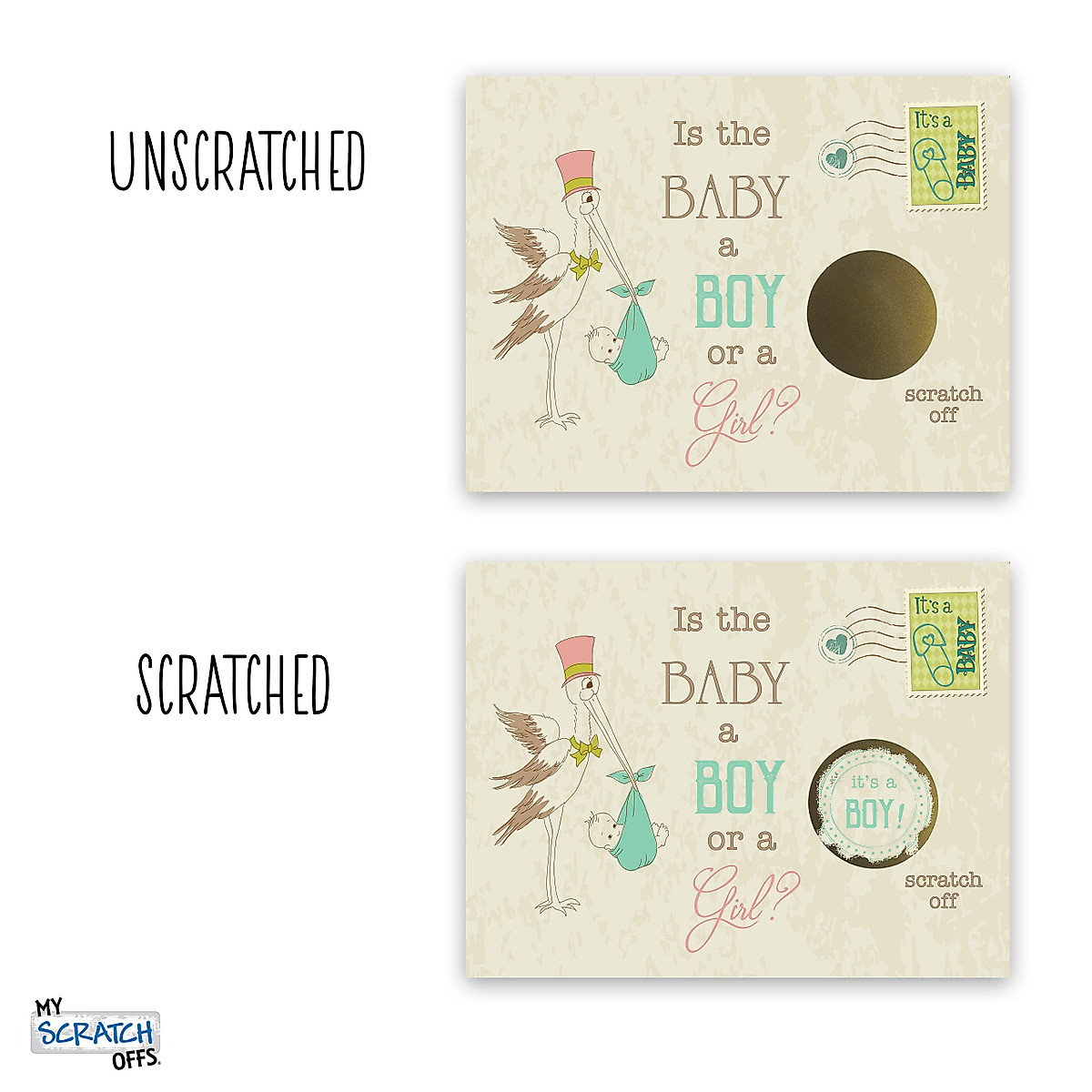 My Scratch Offs - 25 Pack Its a Boy Vintage Stork Baby Carriage Gender Reveal Scratch Off Cards & Stickers Funny Games Ideas for Family and Guests
