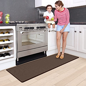 DEXI Kitchen Rugs and Mats Cushioned Anti Fatigue Comfort Runner Mats for Floor Rugs Waterproof Standing Rugs Set of 3,17"x29"+17"x59"+17"x59" Brown