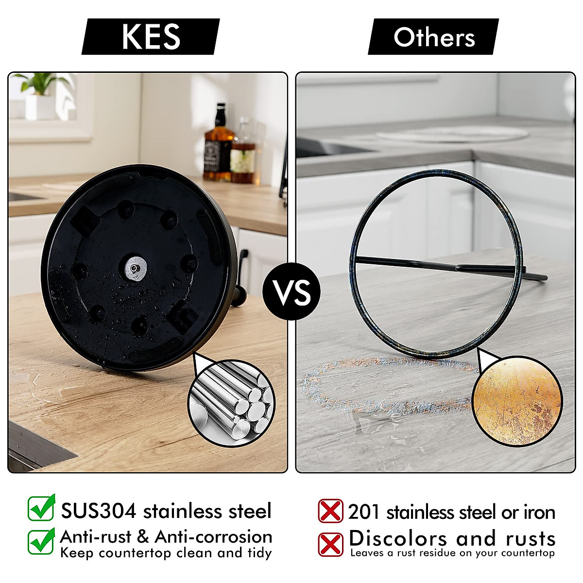 KES Matte Black Paper Towel Holder Countertop, Kitchen Paper Roll Holder Stand with Weighted Base Heavy for Standard or Gaint Rolls SUS304 Stainless Steel Matte Black, KPH202-BK
