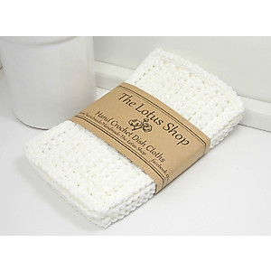 Set of 4 Handmade White 4 inch x 7 inch Rectangular Crochet Cotton Dishcloths