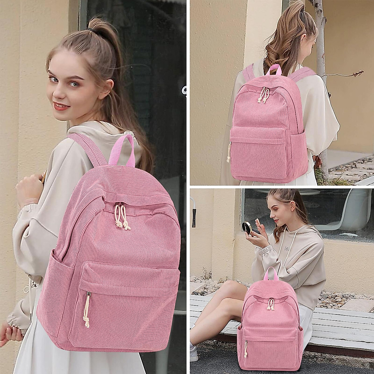 School Backpack for Teens Large Corduroy Bookbag Lightweight 17 inch Laptop Bag for Girls Boys Casual High School College