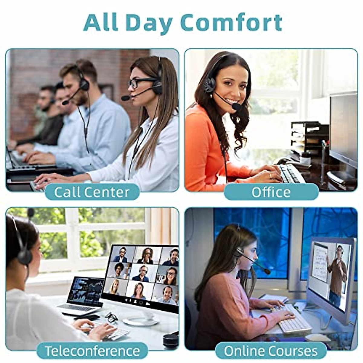 USB Headset with Noise Cancelling Microphone for PC, HD Sound in-line Controls Headset for Computer, PC, Skype, Zoom, Webinar, Call Center, Home, Office