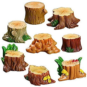 Operitacx Home Decor 8pcs Miniature Fairy Garden Ornaments Artificial Tree Stump Mini Garden Figurines Stumps Ornaments Fake Stone Landscaping Ornaments Accessory Succulent Flower Pot Outdoor Statues
