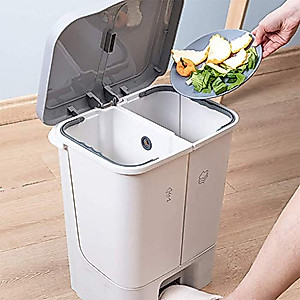 LZQBD Waste Bins,Dual Trash Garbage Can, 22L Rubbish Bin, Plastic Step Bin, Dual Compartments, Plastic Inner Buckets and Hinged Lids, Handles, Soft Closure, Airtight