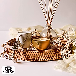 Rattan Tray 8.7-Inch Round Serving Tray Decorative Trays for Coffee Table Decorative Tray | Woven Tray for Bread, Wicker Tray Coffee Table Basket Tray with Handles for Fruit Vegetables Restaurant etc.