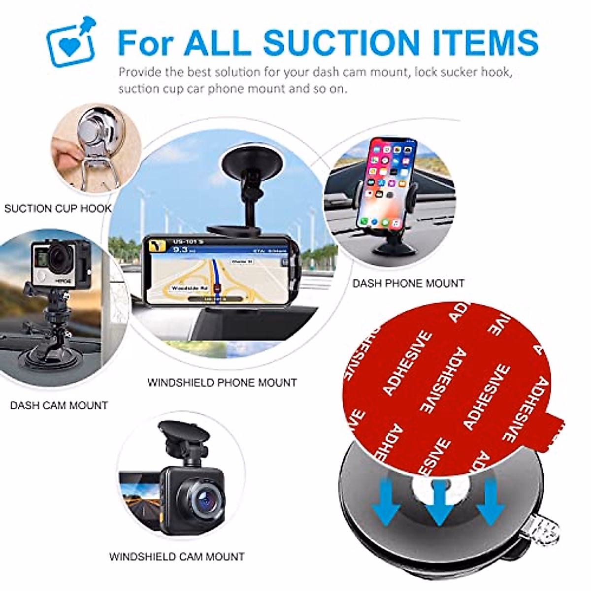 Sticky Adhesive Replacement for Windshield Camera Holder, AZXYI 6pcs 2.76''(70mm) VHB Circle Double-Sided Adhesive Tapes for Dashboard Suction Cup Mount, Mounting Disk Pads, Dash Cam/GPS/Sucker Holder