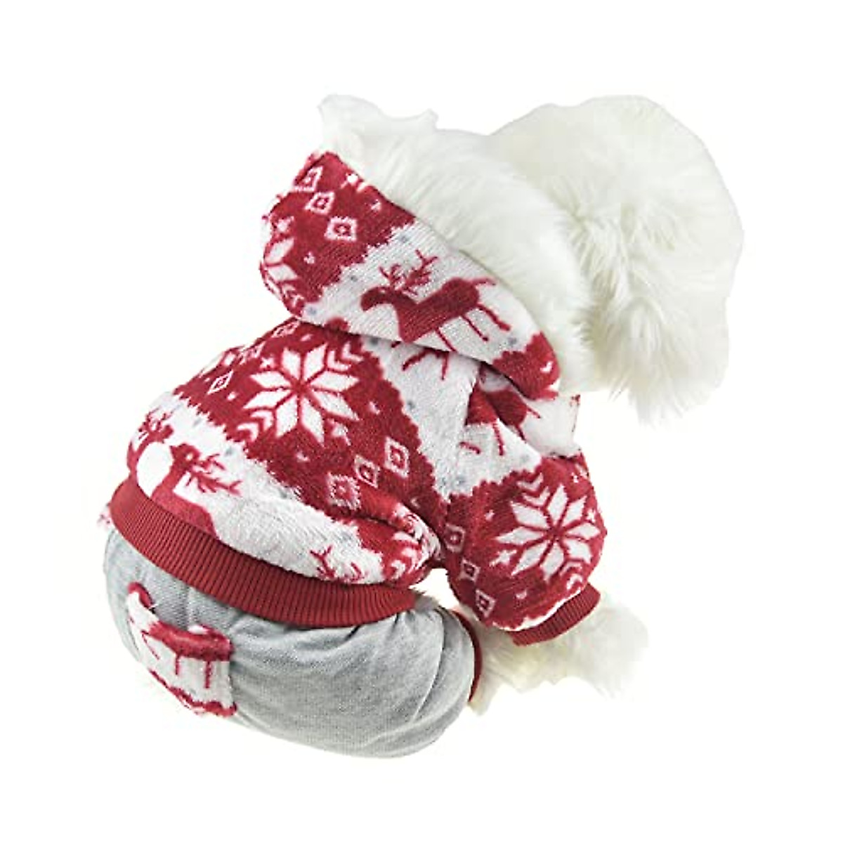 FLAdorepet Fleece Dog Winter Jacket Coat with Fur Collar, Snowflake Elk Christmas Puppy Cat Pet Jumpsuit Costume Clothes for Small Dog (X-Large, Red)