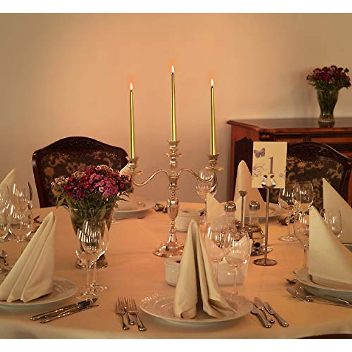 Hyoola Tall Taper Candles - Metallic Gold Dripless Dinner Candle Sticks - Paraffin Wax with Cotton Wicks - 10 Inch (25cm) - 8 Hour Burn Time (24 Pack)