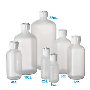 Consolidated Plastics Boston Round Bottles with Flip-Top Cap, LDPE, 16 oz, White, 12 Piece