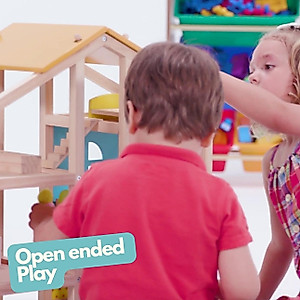 PIDOKO KIDS Skylar Wooden Dollhouse - Includes 20 Pcs Furniture Accessories, 5 Family Dolls and a Pet Dog - Wood Doll House for 3 4-5 Year Old Girls & Boys