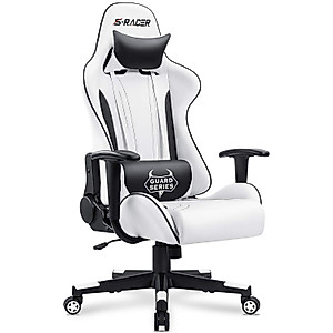Homall Gaming Chair Office Chair High Back Racing Computer Desk Chair PU Leather Chair Executive and Ergonomic Swivel Chair with Headrest and Lumbar Support (White)