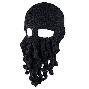 Kafeimali Men's Head Barbarian Vagabond Beanie Original Foldaway Beard Octopus Pirate Hats Bearded Caps (Black)