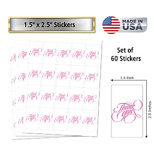 60 Modern Thank You Miniatures Candy Bar Wrapper in Pink, Adorable Stickers for Weddings, Bridal Shower Engagement Party Decorations, Favors, Party Supplies. Candy Not Included. Made in USA