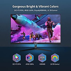 FYHXele 4K Gaming Monitor 144Hz 32inch, Fast UHD IPS Computer Monitor, 1ms, VESA Mountable, DSC， Built-in Speakers, Free-Sync, 1xDP1.4, 1xHDMI2.1, 1xHDMI2.0, 1xUSB-C, USB Hub, 95% DCI-P3, HDR400