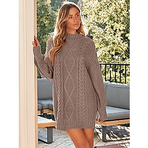 LILLUSORY Women's Crewneck Oversized Sweater Dress 2024 Fall Fashion Cable Knit Long Sleeve Dresses Chunky Pullover Tops Nutmeg XL