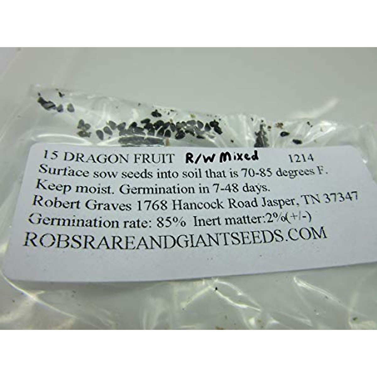 1214-Dragon Fruit, Mixed Red-White (Pitaya Blanca,roja) Seeds by Robsrareandgiantseeds UPC0764425788676 Non-GMO,Organic,Historic Plants, Bonsai, Tropical Fruit,Cactus, Betacyanins Package of 15 Seeds