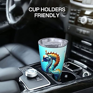 WXZYFP Car cup (single silver rim), can use a straw or drink directly, easy to use.Seabed coral seahorse