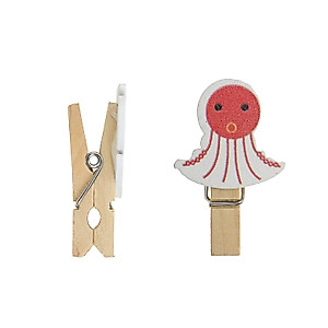 Bitray Mini Wooden Clothespins Cute Ocean Animals Wooden Clips Multi-Function Photo Paper Peg Pin Craft Clips - 40pcs
