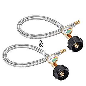 GasSaf 18inch RV Propane Pigtail Hose，Stainless Steel Braid Gas Hose Connector with Type 1 Connection x 1/4 Inch Inverted Male Flare（2 PCS）