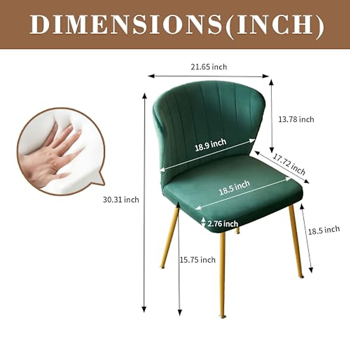 HAIZAO Modern Green Velvet Dining Chairs Set of 2, Curved Backrest Upholstered Kitchen Dining Room Chairs, Mid-Century Dining Chair with Golden Metal Legs