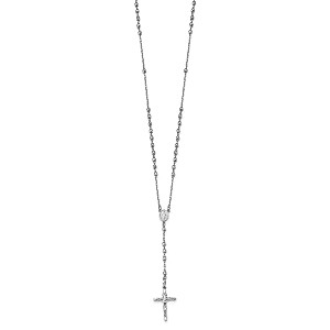 IceCarats 14K White Gold 3mm Beaded Rosary Necklace 24 inch Chain