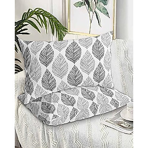 Edwiinsa Grey Leaves Pillow Covers King Standard Set of 2 20x36 Bed Pillow, Gray Summer Tropical Plant Aesthetics Plush Soft Comfort for Hair/Skin Cooling Pillowcases with Envelop Closure