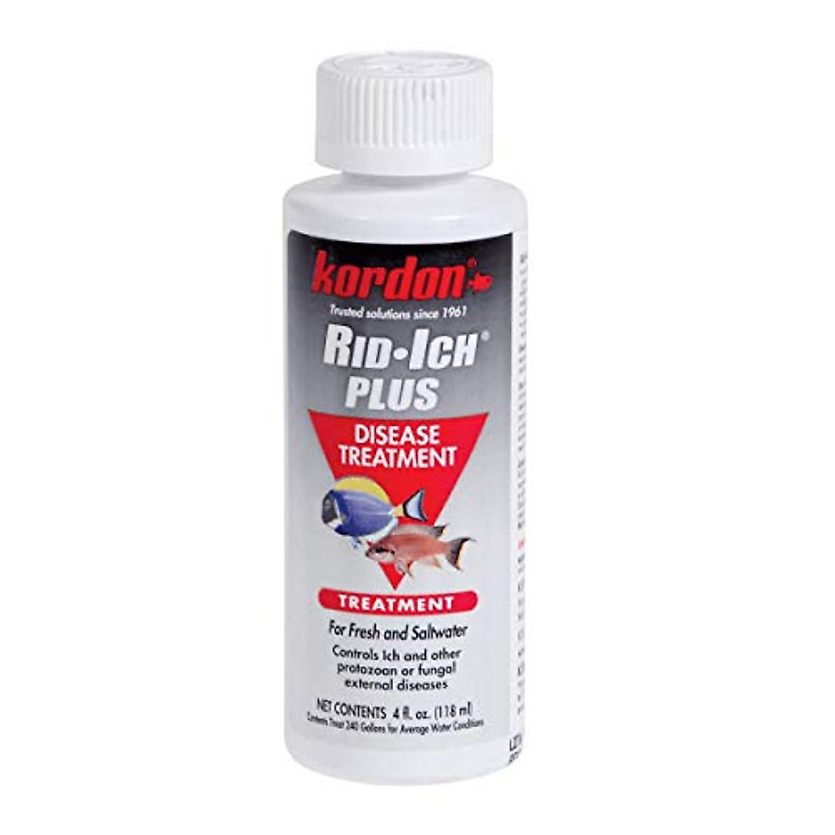 Kordon Rid-Ich Plus Aquarium Disease Treatment – Controls Ich, External Parasites and Fungal Infections for Fresh and Saltwater Fish, Fast and Effective, 4-Ounces