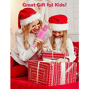 Ankuka Karaoke Microphone for Kids, Portable 4 in 1 Bluetooth Karaoke Microphone with LED Lights, Christmas Home, Birthday Party Toys Gifts for Girls, Boys and Adults(Pinkcolor)
