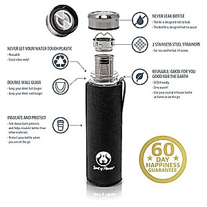 Phoenix Crystal Water bottle, a Loose Leaf Tea Infuser Bottle, double wall glass for hot and cold drinks. Large Rose Quartz Crystal and Amethyst Stone. Eco-friendly & relaxing gifts for women