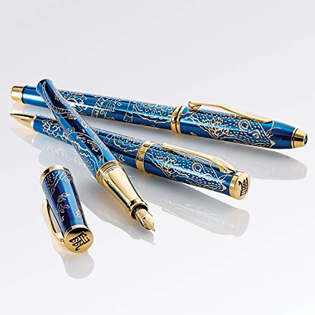 Cross Sauvage 2020 Year of the Rat Special Edition Translucent Blue Lacquer w/23KT Gold Plated Inlays and Appointments Rollerball Pen