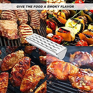 Skyflame Stainless Steel Smoker Box for Wood/Smoking Chips, Universal Barbecue Meat Smoking with Large Wavy Vent and Hinged Lid, Compact Size for Gas BBQ Grill Smoky Grilling, V-Shape