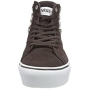 Vans Women's Hi-Top Platform Sneaker, Suede Plaid Mix Brown/White, 8
