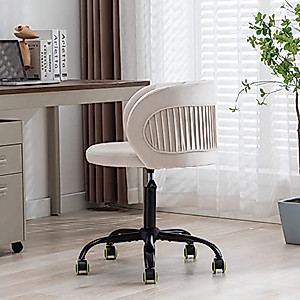 SSLine Elegant Velvet Desk Chair for Girls Women Modern Swivel Office Computer Chair with Black Base Wheels Upholstered Cute Vanity Chair Task Chair w/Tufted Back for Home Study Living Room(Beige)