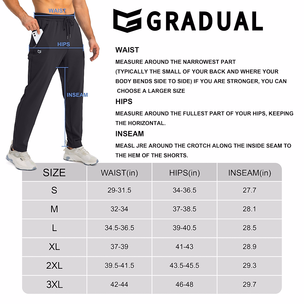 G Gradual Men's Sweatpants with Zipper Pockets Tapered Joggers for Men Athletic Pants for Workout, Jogging, Running (Grey, XX-Large)