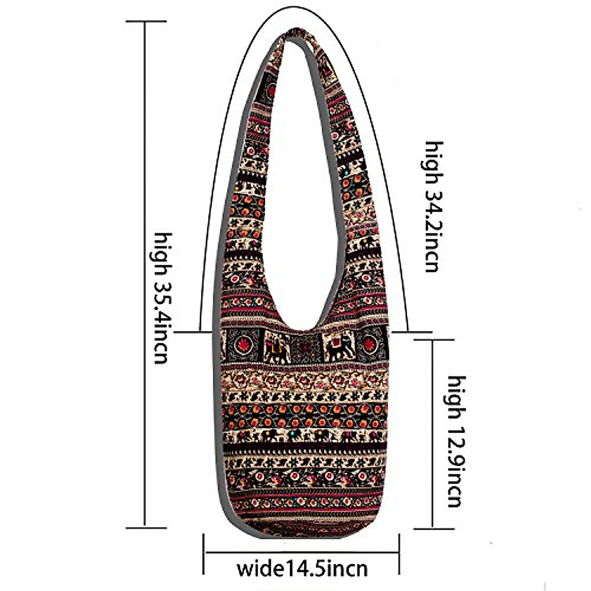 Hippie Crossbody Bag Thai Top Zip Hobo Sling Bag Handmade Hipster Messenger Bag (Elephant)