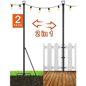 LOPANNY String Light Poles - 2 Pack 9.8 FT for Outside Hanging - Backyard, Garden, Patio, Deck Lighting Stand for Outdoor Parties, Wedding
