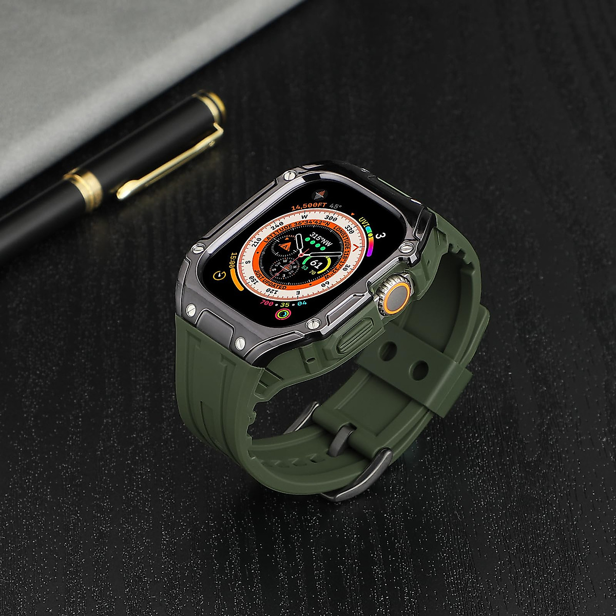 Bandiction Luxury Rugged Band with Case for Apple Watch Ultra 49mm, Protective Cover with Soft Silicone Replacement Strap