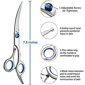 Pets vv 3 Pack Dog Grooming Scissors with Safety Round Tip, Perfect Stainless Steel Up-Curved Grooming Scissors Kit Thinning Cutting Shears Comb Pet Dog Grooming Supplies Trimmer for Dogs and Cats