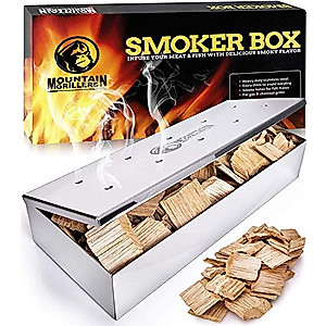 Mountain Grillers Smoker Box for Wood Chips Use a Gas or Charcoal BBQ Grill and Still Get That Delicious Smoky Barbecue Flavored Grilled Meat Hinged Lid for Easy Access polished finish stainless steel