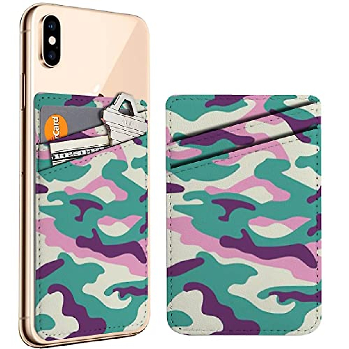 Diascia Pack of 2 - Cellphone Stick on Leather Cardholder ( Camouflage Womens Coloring Pattern Pattern ) ID Credit Card Pouch Wallet Pocket Sleeve
