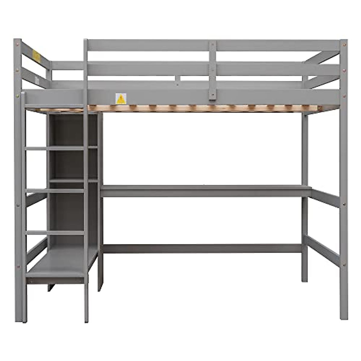 Harper & Bright Designs Full Size Loft Bed with Desk and Storage Shelves, Solid Wood Full Loft Bed Frame with Sturdy Slats for Kids Teens Adults, Easy to Assemble (Full, Gray), Grey