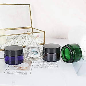 24 Pack 1oz Clear Round Glass Jars - Empty Cosmetic Containers with Inner Liners, black Lids and Glass Sample Jars with labels For Slime, Beauty Products, Cosmetic, Lotion，Powders and Ointments